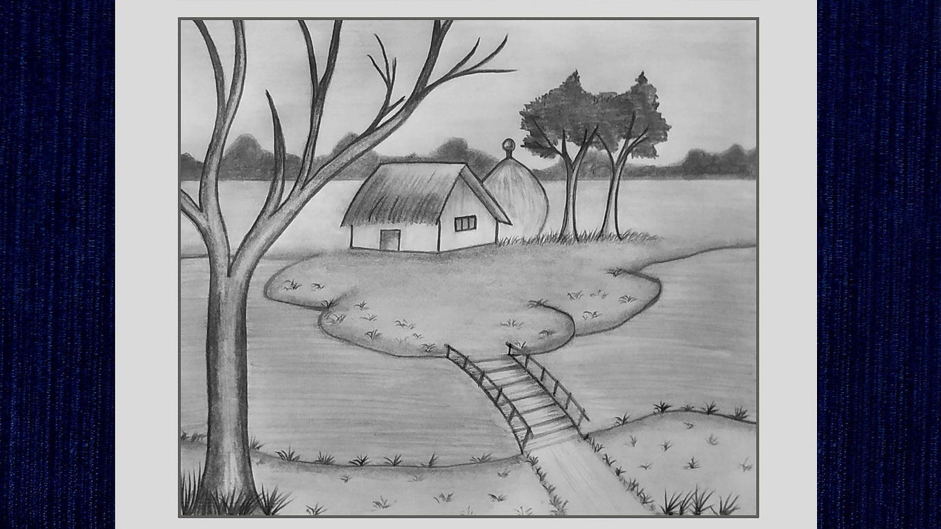 How To Draw Scenery Of River Side Simple Village Scenery Drawing With How To Draw Scenery Of River Side Simple Village Scenery Drawing With