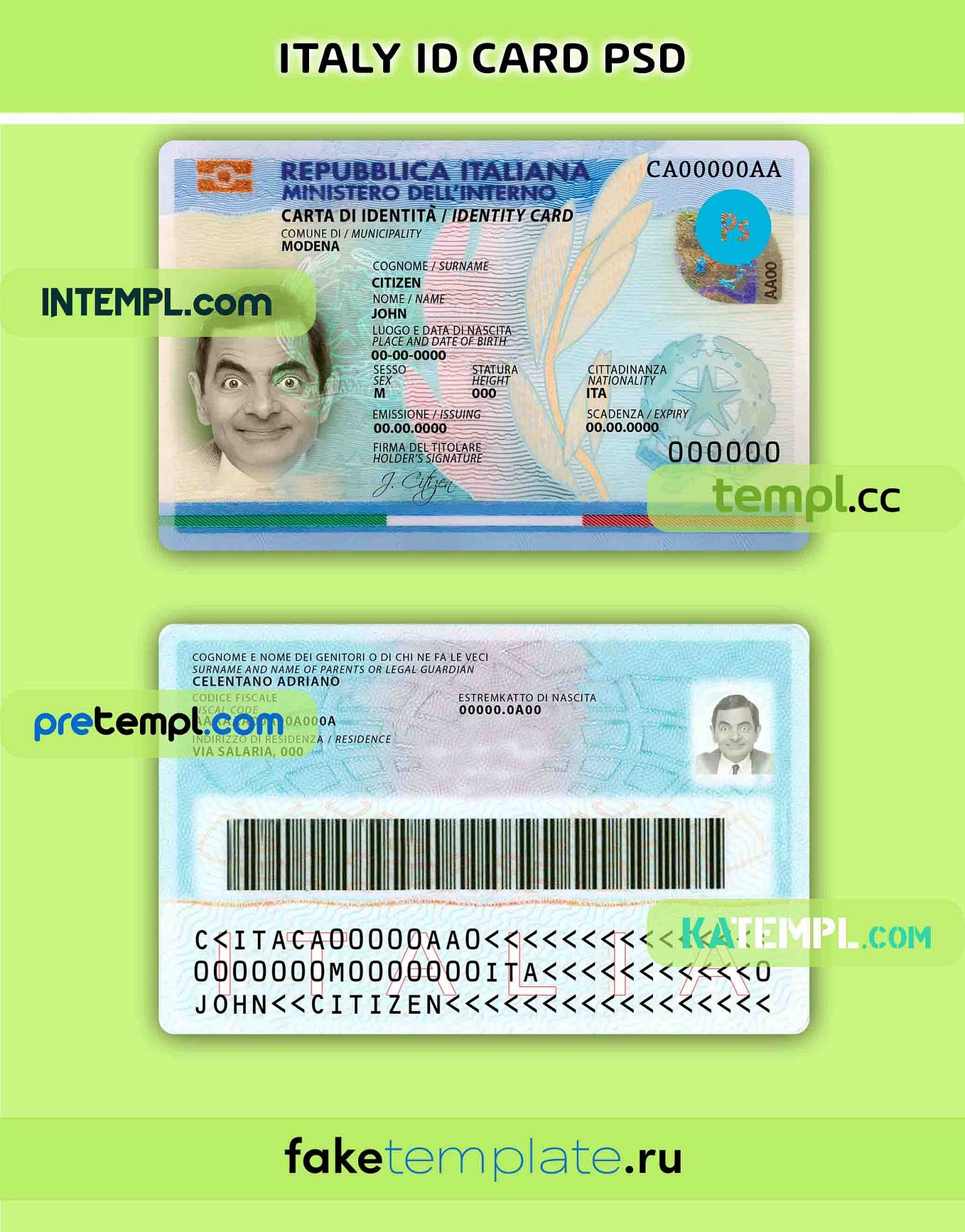 Chilean ID example in PSD format, fully editable, with all fonts | by ...