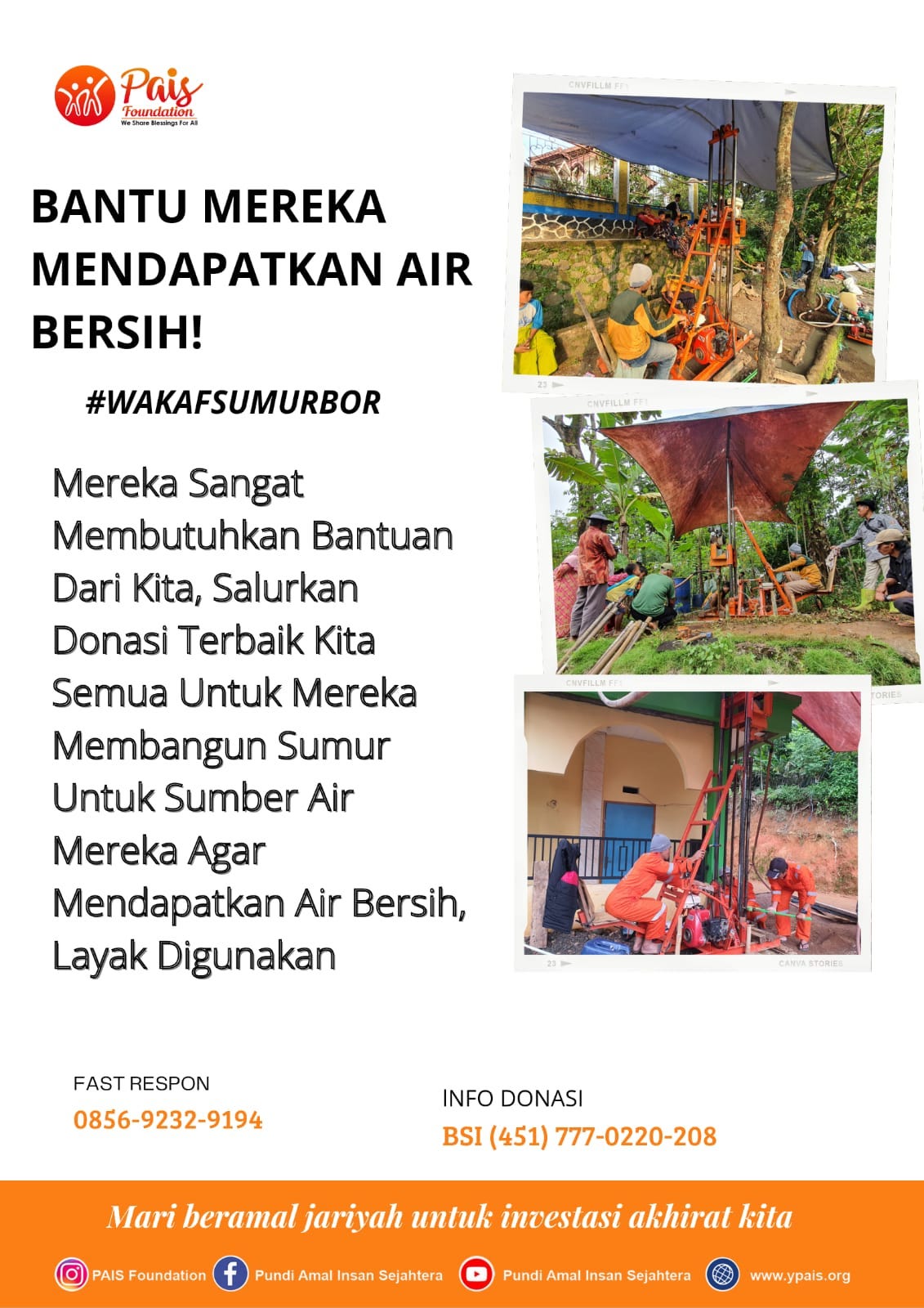REZEKI LANCAR, CALL 0856–9232–9194, Pahala Sedekah Sumur PAIS ...