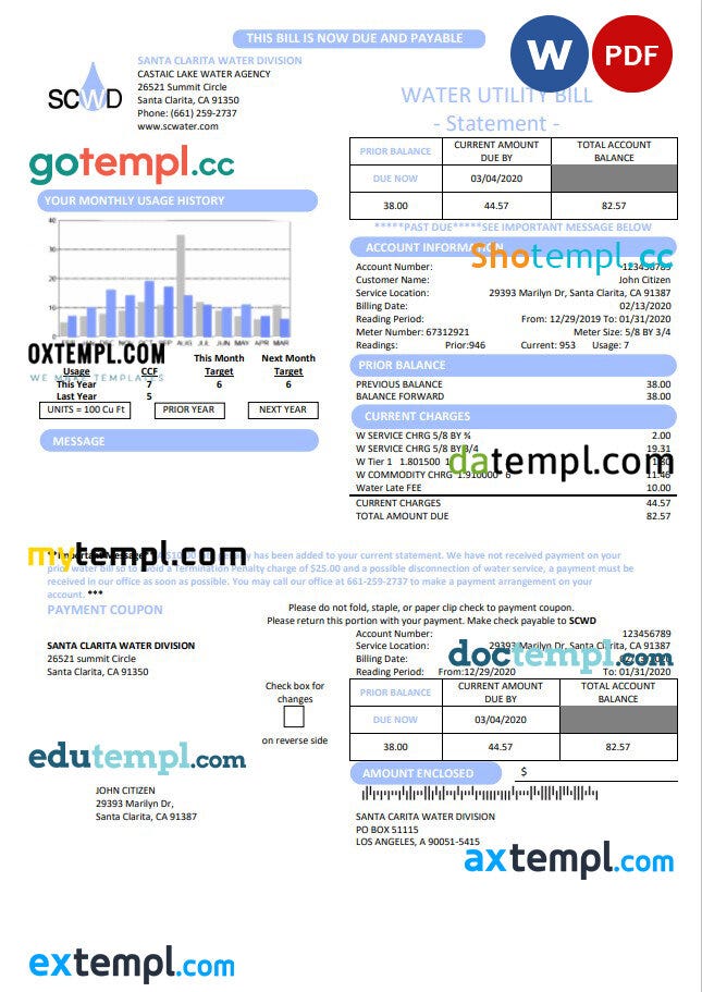 USA California Palo Alto utility bill, PDF and Word download template ...