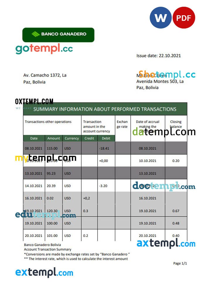 sample Australia Commonwealth Bank statement template in Excel and PDF format, fully editable ...