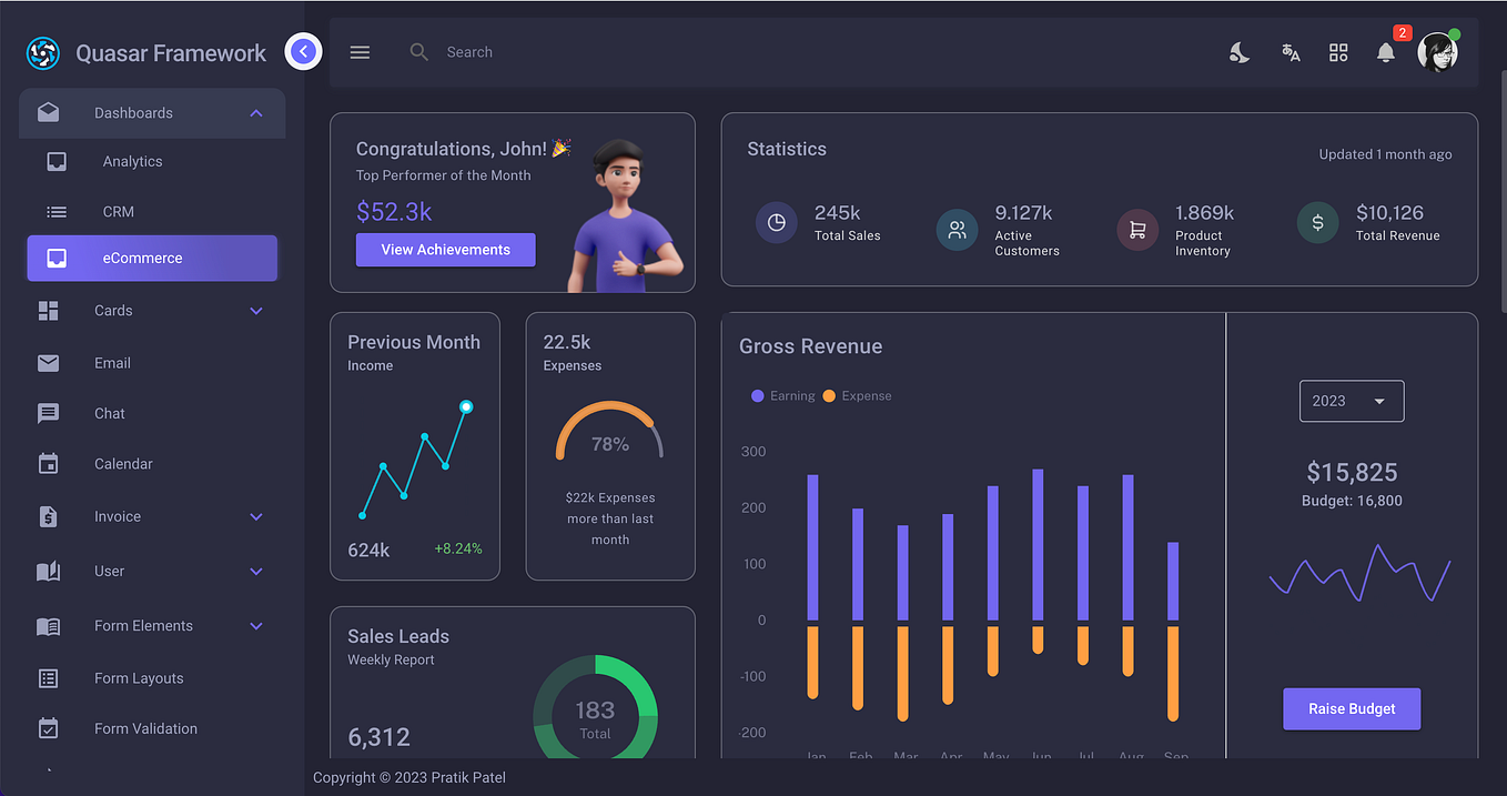 Free Quasar Admin CRM Template made using Vue.js and Quasar Framework | by Mayank Patel | Medium