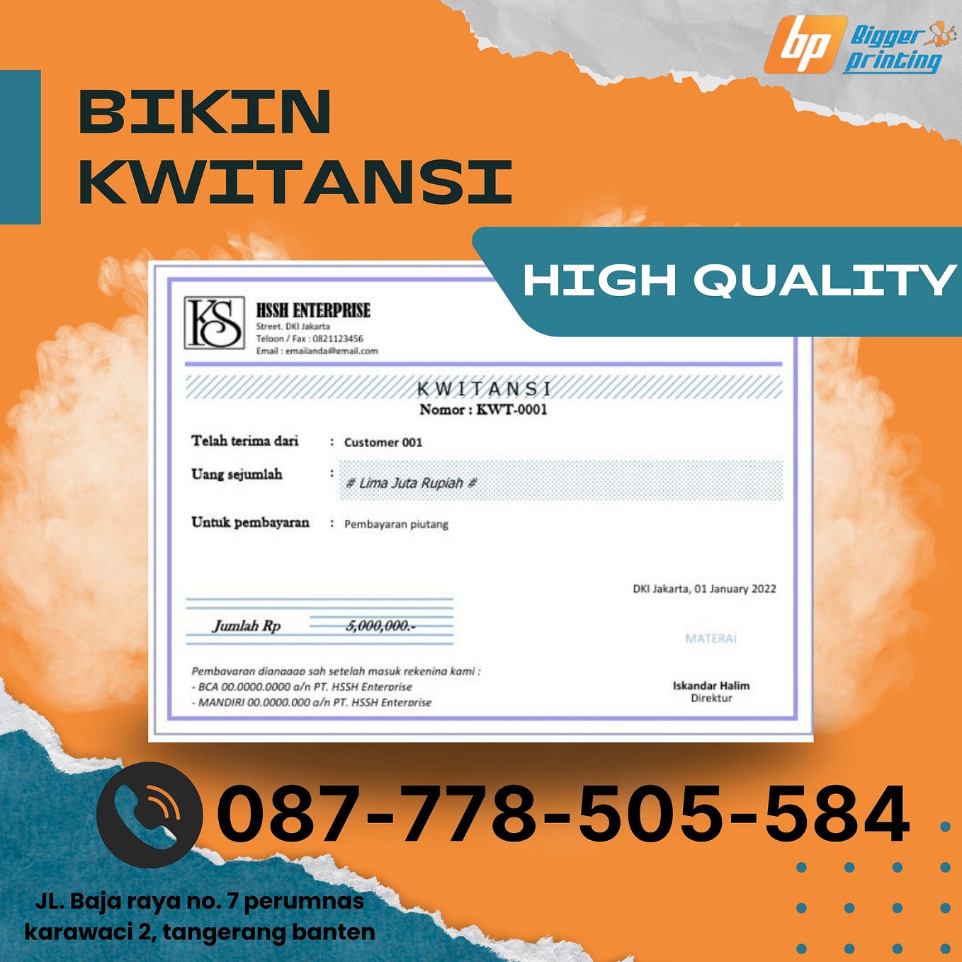HIGH CLASS, Wa./Call 0877–7850–5584, Tempat Bikin Kwitansi di Karangtengah Tangerang ...
