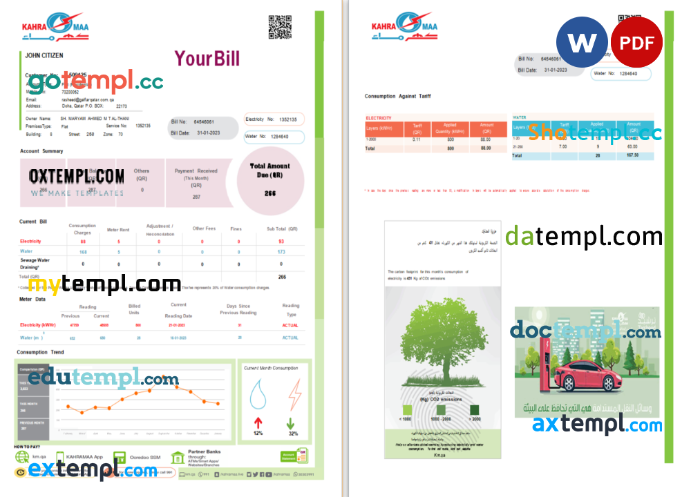 Portuguese MEO utility bill download example in Word and PDF format ...