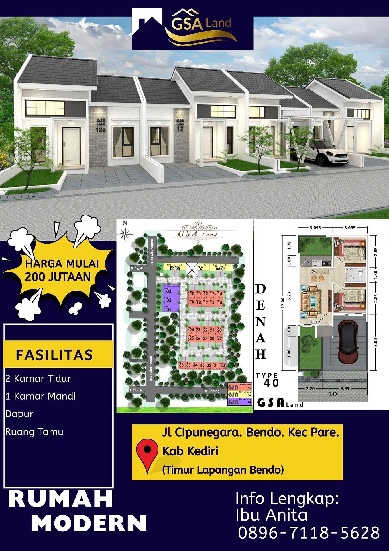 HUNIAN ASRI, 0896–7118–5628 diJual Rumah Type 40 GSA Land Pare Kediri ...