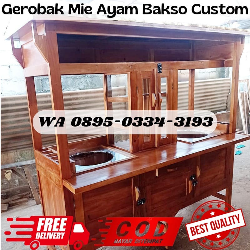 WA 0895 0334 3193 Perajin Gerobak Mie Ayam Bakso Kayu Jati Mahoni ...