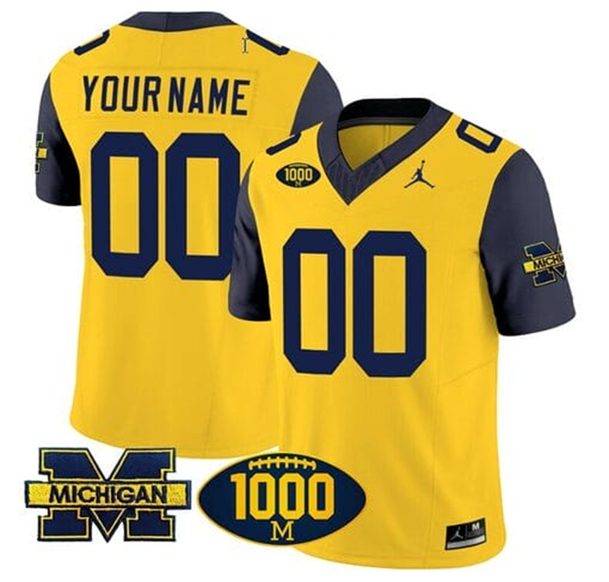 Custom Michigan Wolverines Jersey Name and Number 1000 Wins Patch Vapor College Football Navy ...