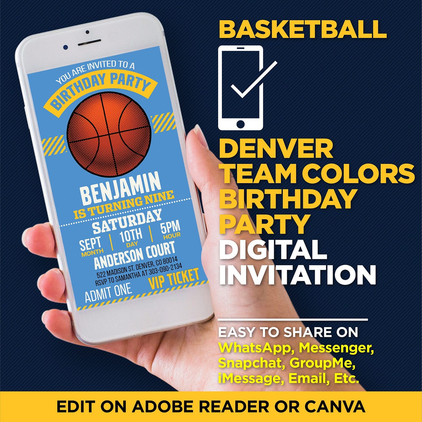 Denver Nuggets Nikola Jokic Birthday Invite Basketball Invitation ...