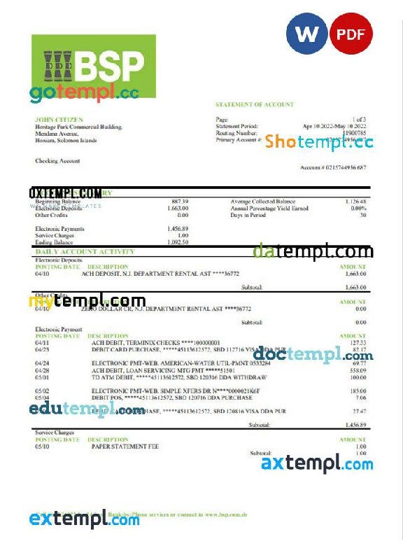 Thailand Bangkok Bank statement template in Word and PDF format, version 2 | by Doctempl | Medium
