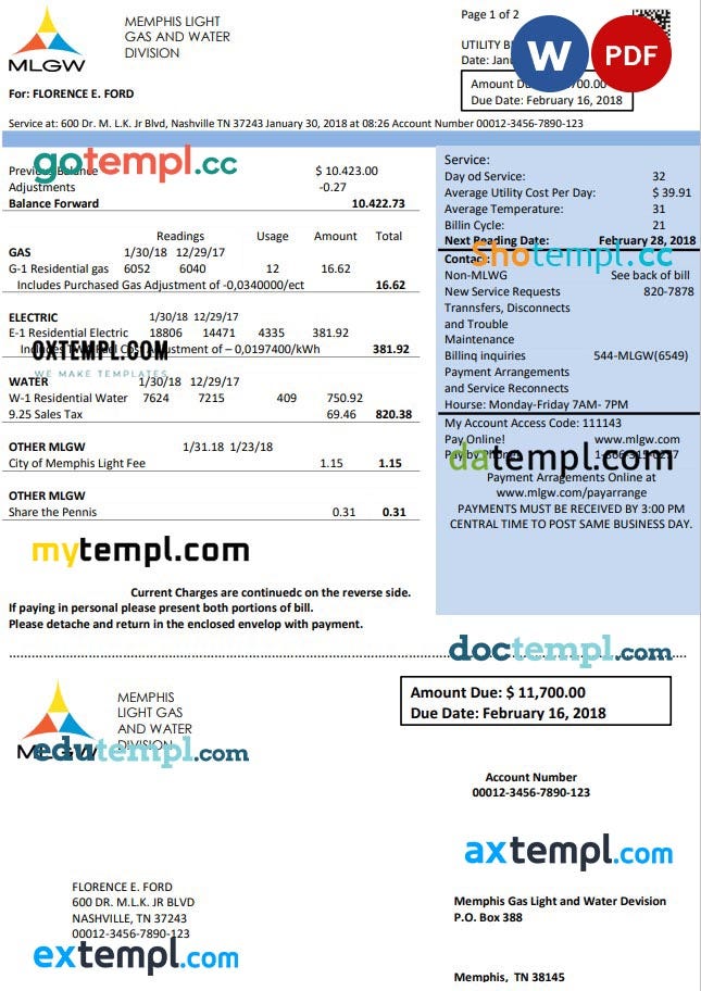 USA Southern California Edison utility bill template in Word and PDF ...