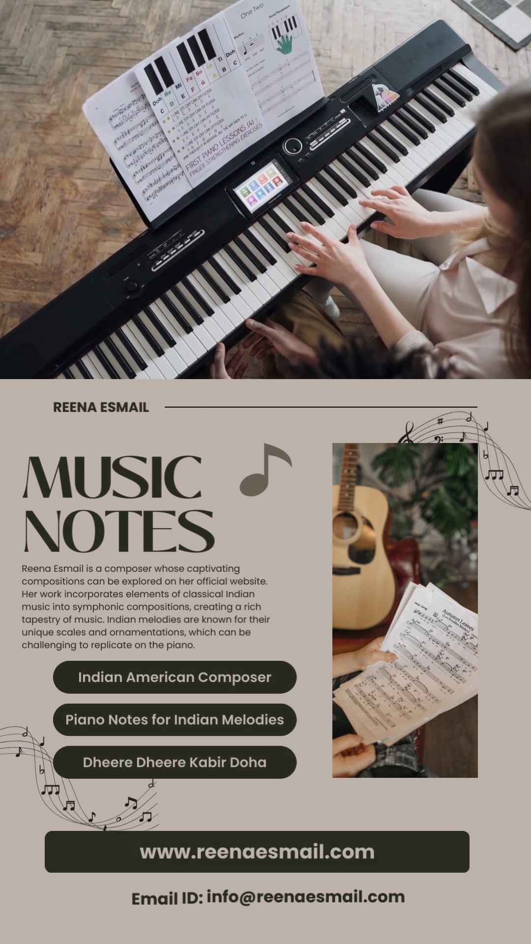 New Indian Music Piano Notes for online Classic - Reena Esmail - Medium