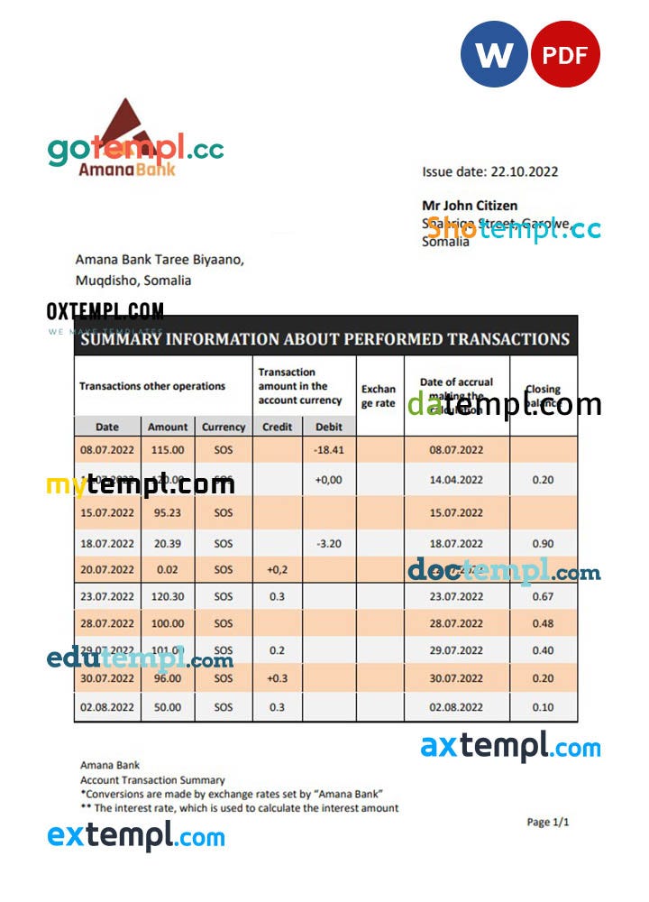 Thailand Bangkok Bank statement template in Word and PDF format, version 2 | by Doctempl | Medium