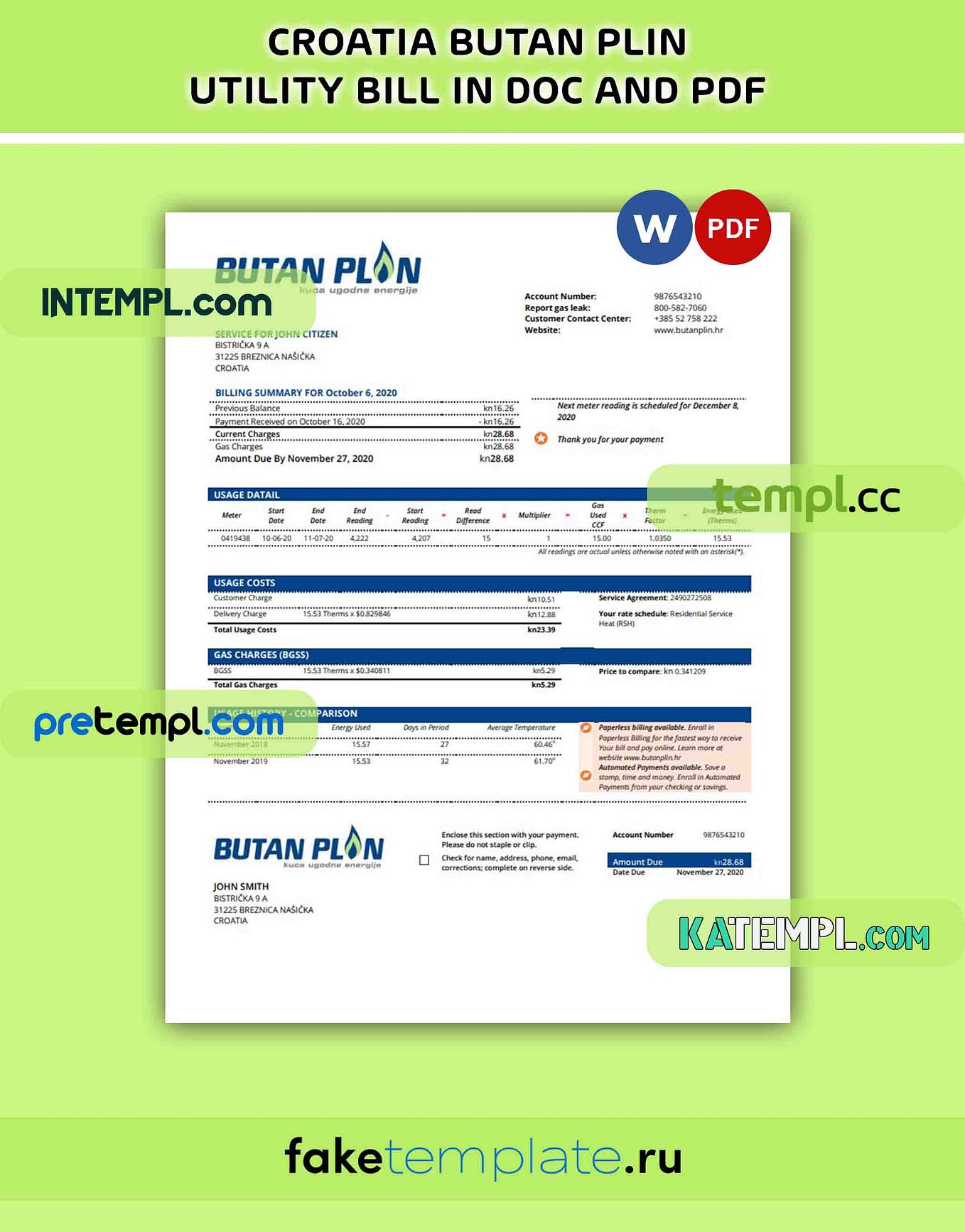 Canada Shaw utility bill template in Word and PDF format | by Shotempl ...