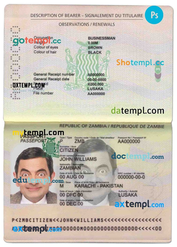 United Kingdom of Great Britain and Northern Irish passport example in ...