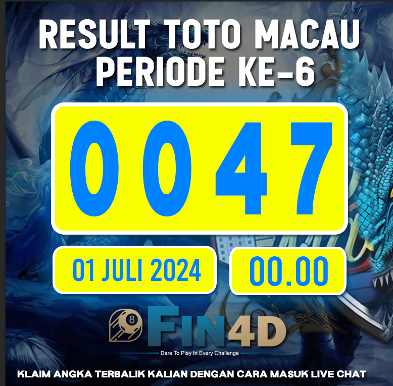 TOTO MACAU 4D PERIODE 1 TANGGAL : 30 JUNI 2024 SAH DI ANGKA 0 7 2 3 ...