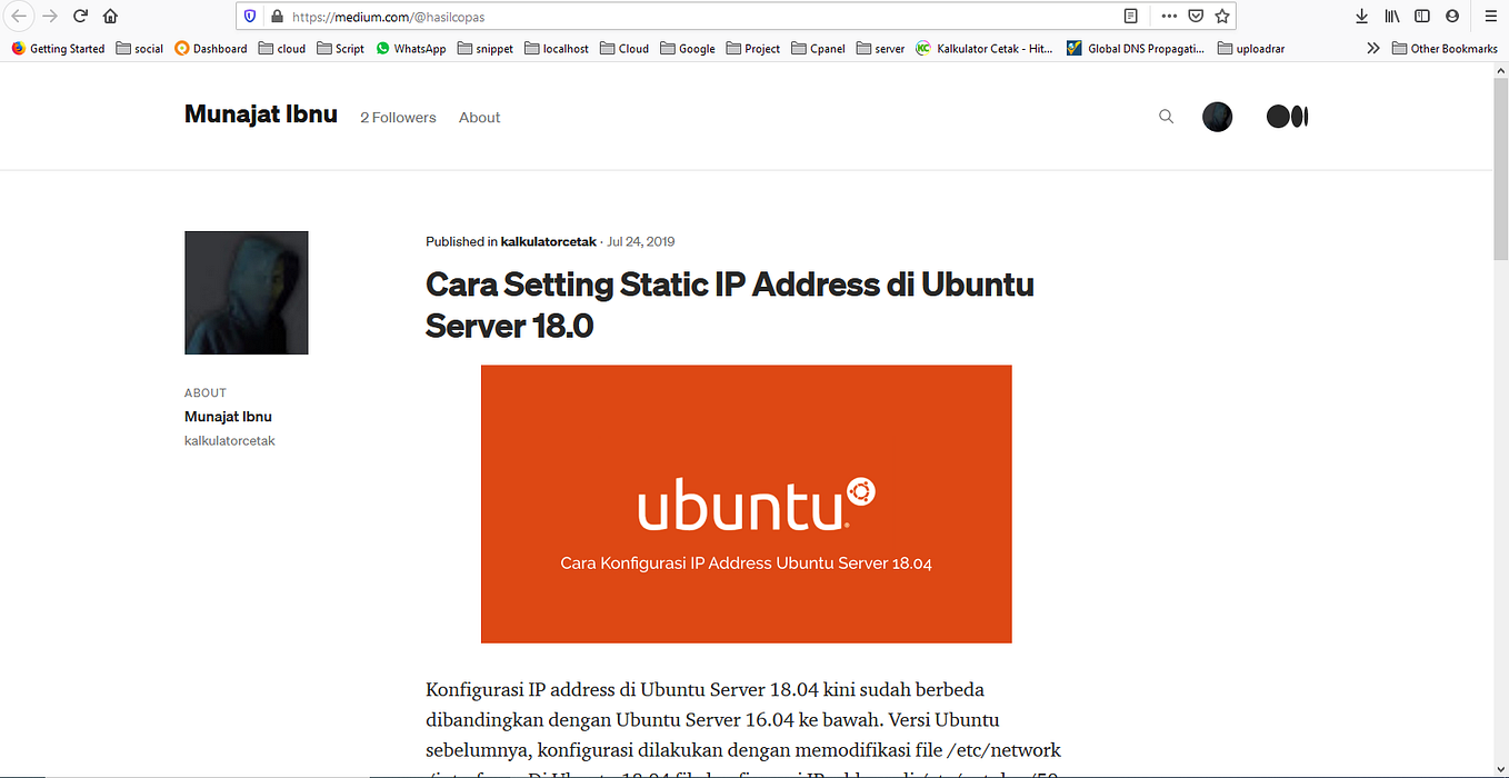 Cara Setting Static IP Address di Ubuntu Server 18.0 | by Munajat Ibnu | kalkulatorcetak | Medium