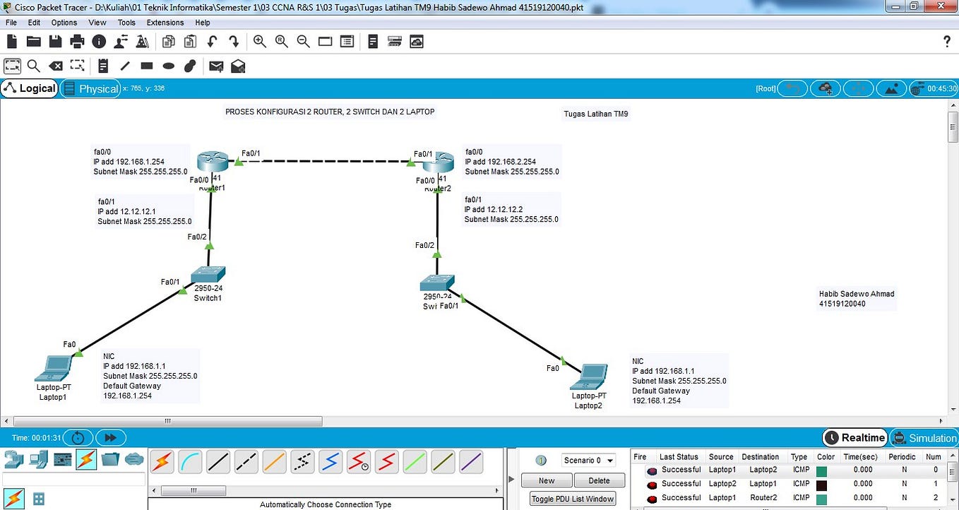 TOPOLOGI JARINGAN KOMPUTER SEDERHANA DENGAN 2 ROUTER STATIC MENGGUNAKAN CISCO PACKET TRACER | by ...