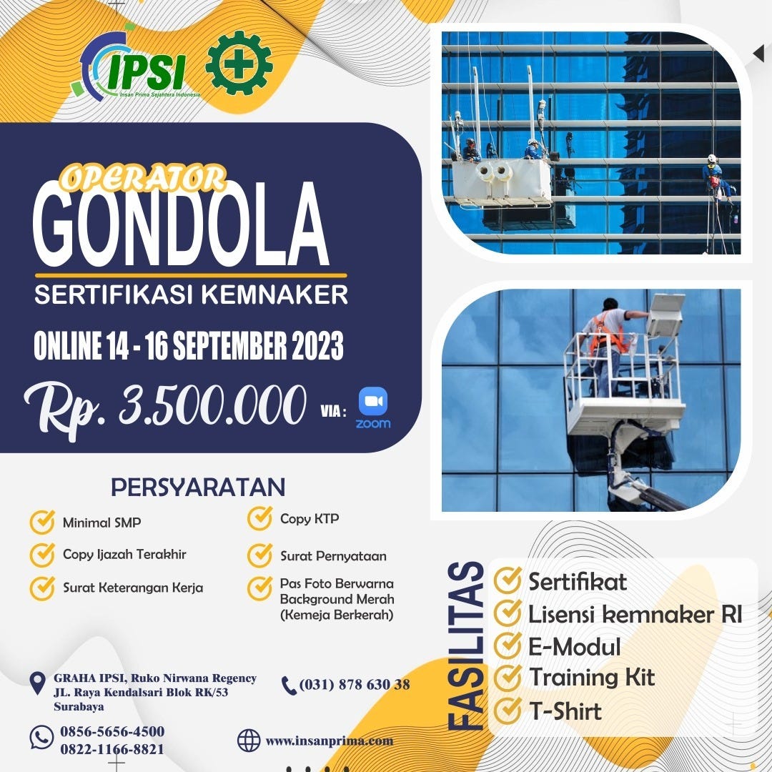 OPERATOR GONDOLA TERMURAH, WA (0856-5656-4500), PELATIHAN K3 OPERATOR ...
