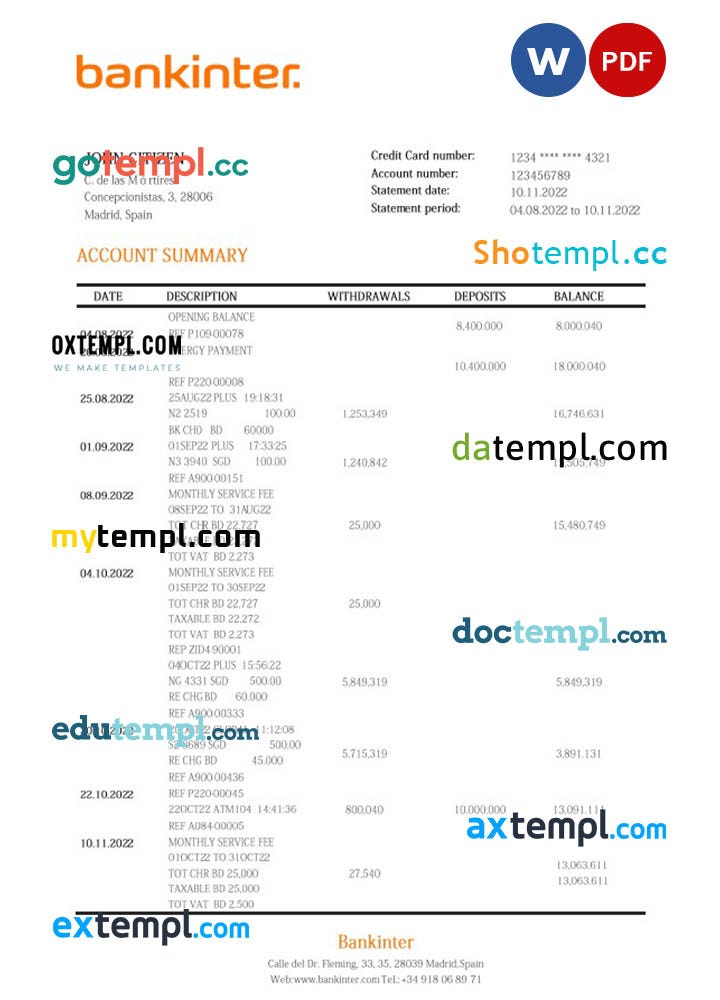 Thailand Bangkok Bank statement template in Word and PDF format, version 2 | by Doctempl | Medium