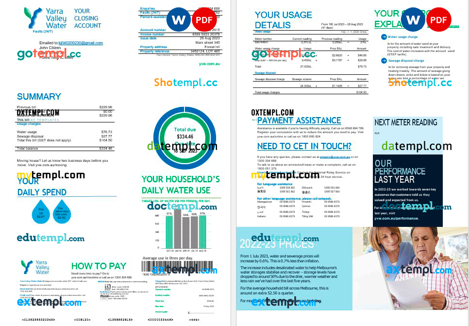 New York Dynowatt electricity utility bill Word and PDF formats, 2 ...