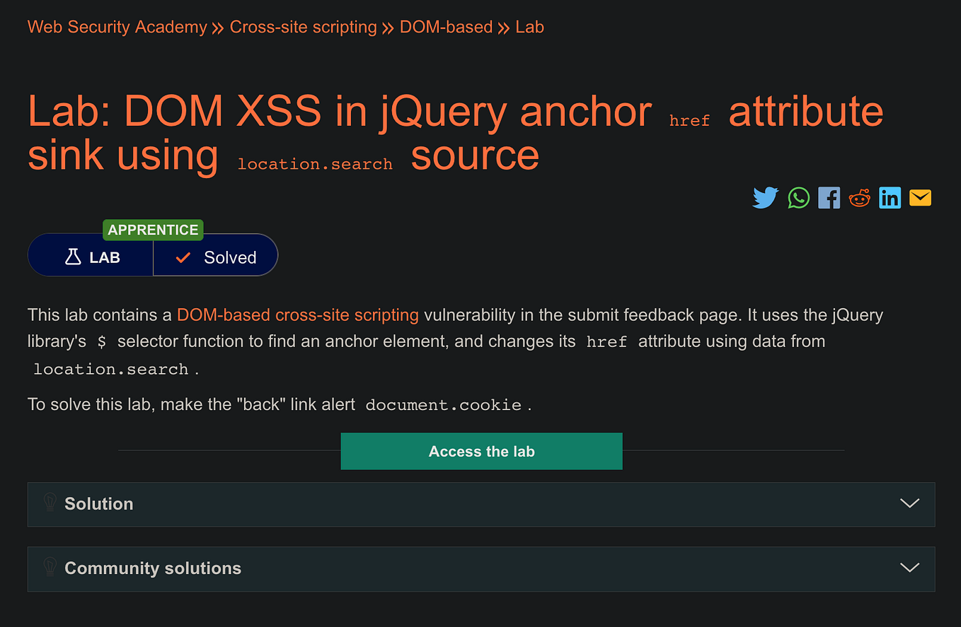Apprentice(04)-DOM XSS in innerHTML sink using source location.search - 0xm3m - Medium