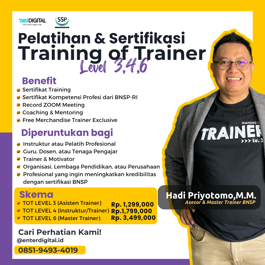 TERMURAH! WA: 0851–9493–4019, Sertifikasi Master Trainer Bnsp ...