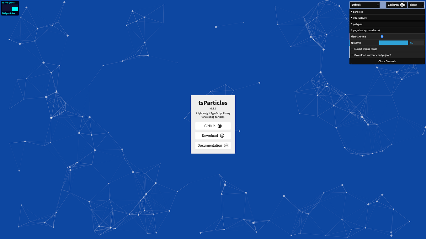 Particles.js could be easily replaced with tsParticles, less bugs and ...
