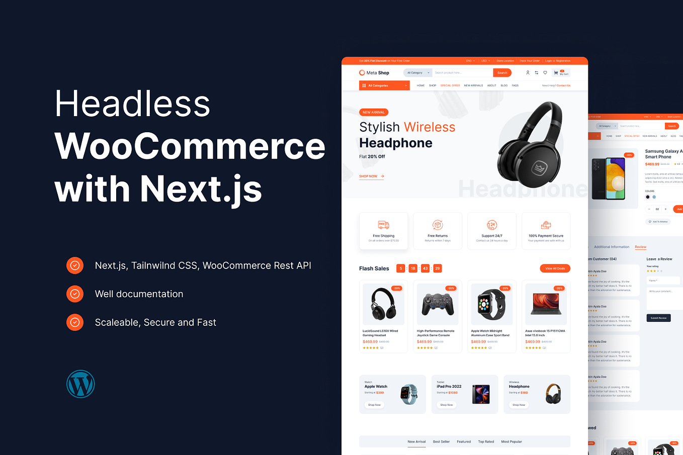 Hi Leo, I have developed a headless WooCommerce Theme using Next.js and Tailwind CSS- https ...
