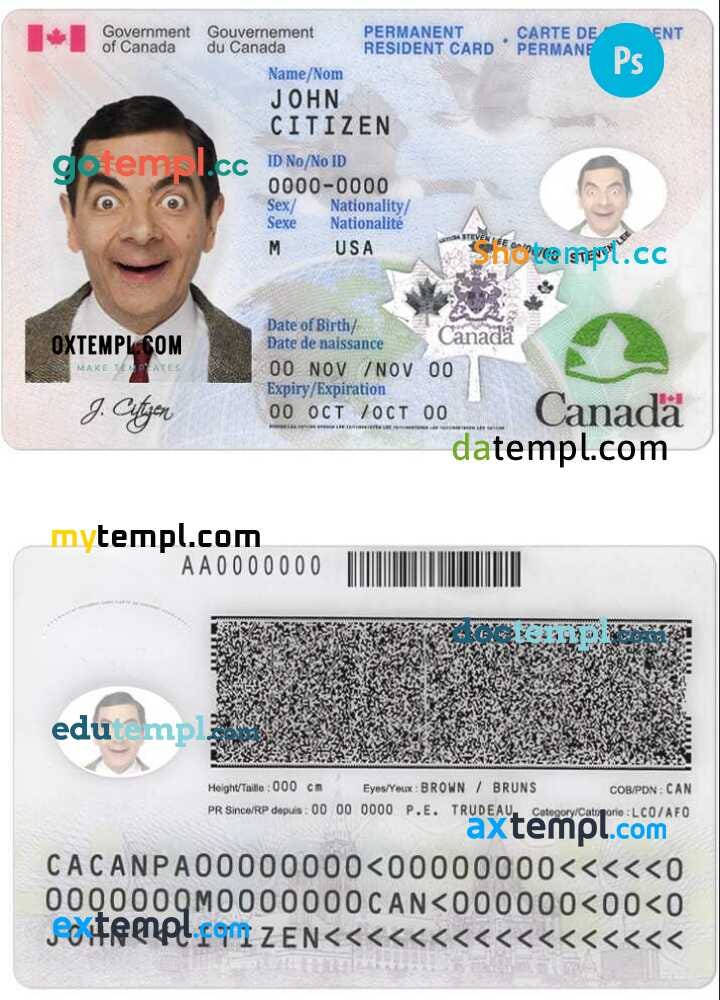 Canada Permanent resident card template in PSD format, fully editable ...