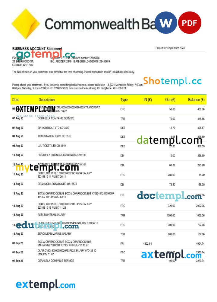 Canara Bank corporate checking account statement Word and PDF template download template | by ...
