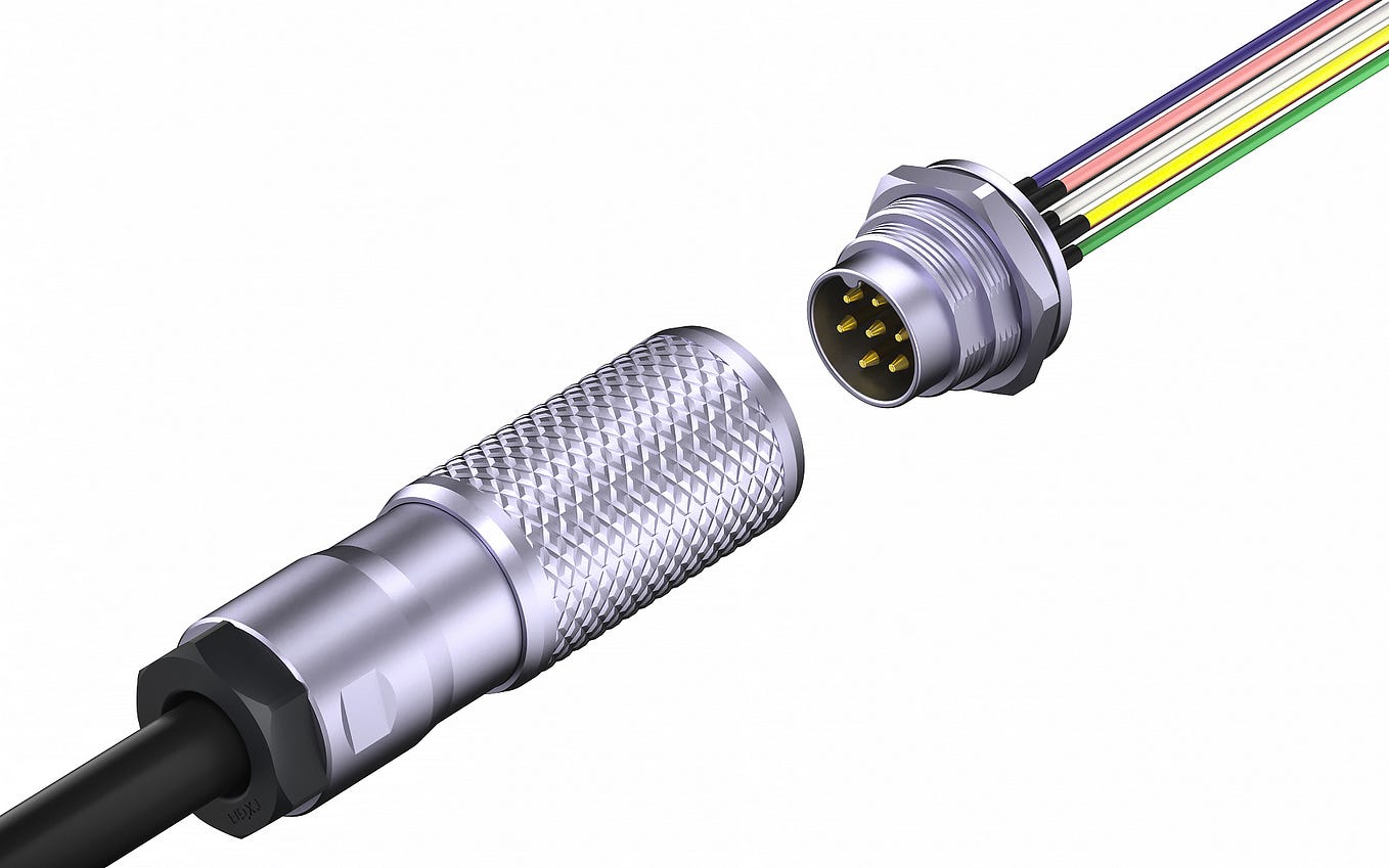M16 circular connector, M16X0.75 socket, 7 positions, pin, 180 ...