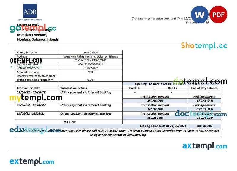 Thailand Bangkok Bank statement template in Word and PDF format, version 2 | by Doctempl | Medium