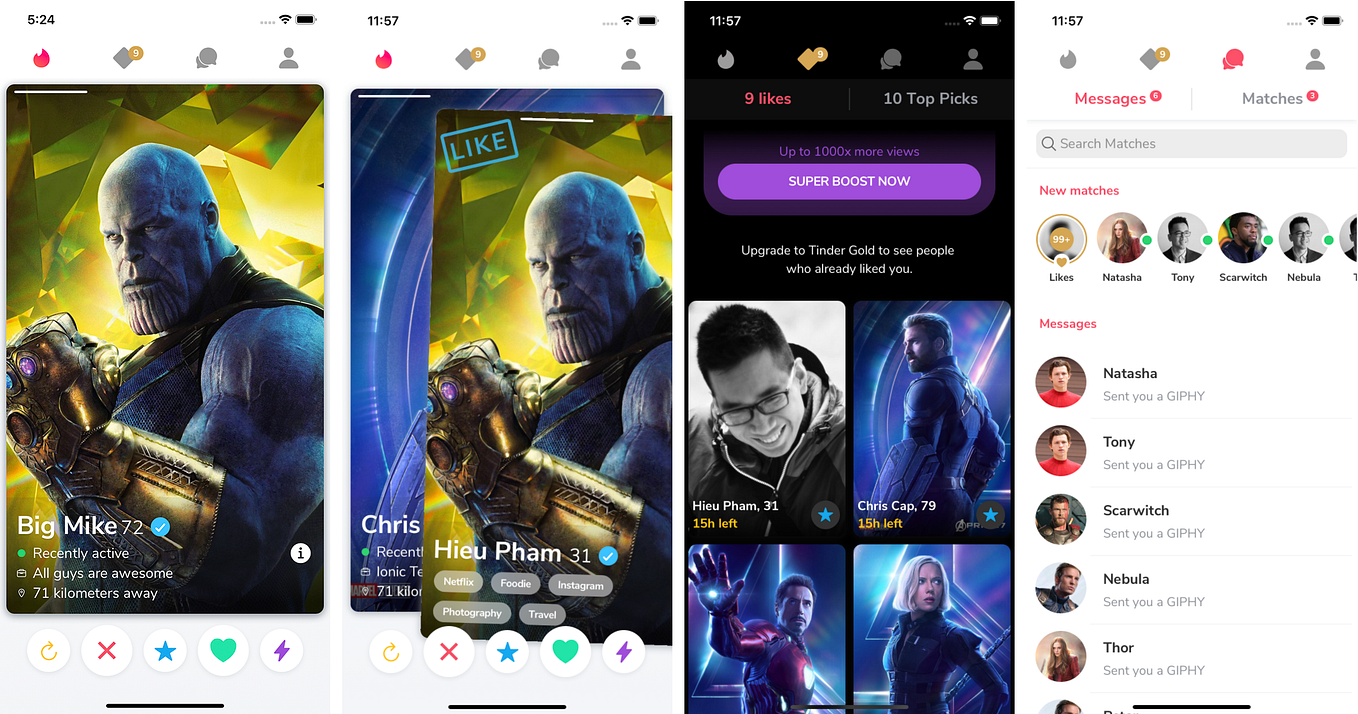 Tinder 2 template (Ionic 3). Tinder UI is now written on Ionic 3 | by Hieu Pham | Ionic ...