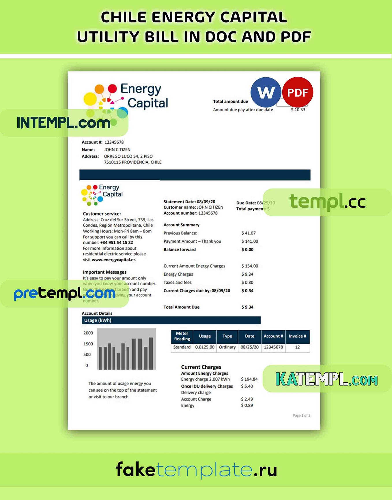 Belarusian Gomel energo utility bill download example in .doc and .pdf ...