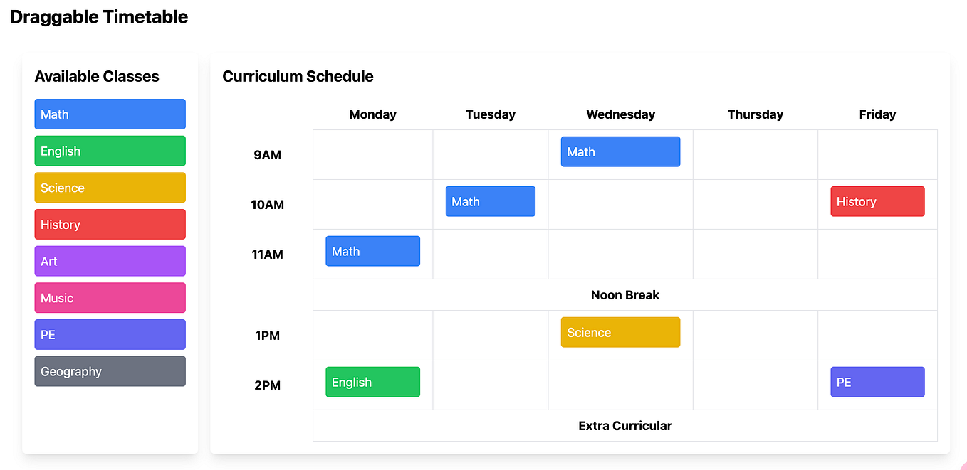 Draggable Timetable (Part B): Next.js + React-beautiful-dnd | by Hide ...