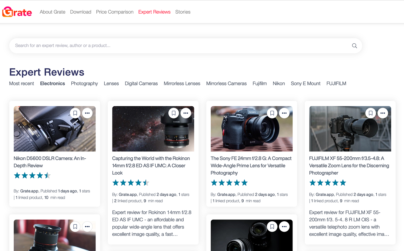 Finding the Best Sony Mirrorless Cameras and Lenses Using Grate.app ...