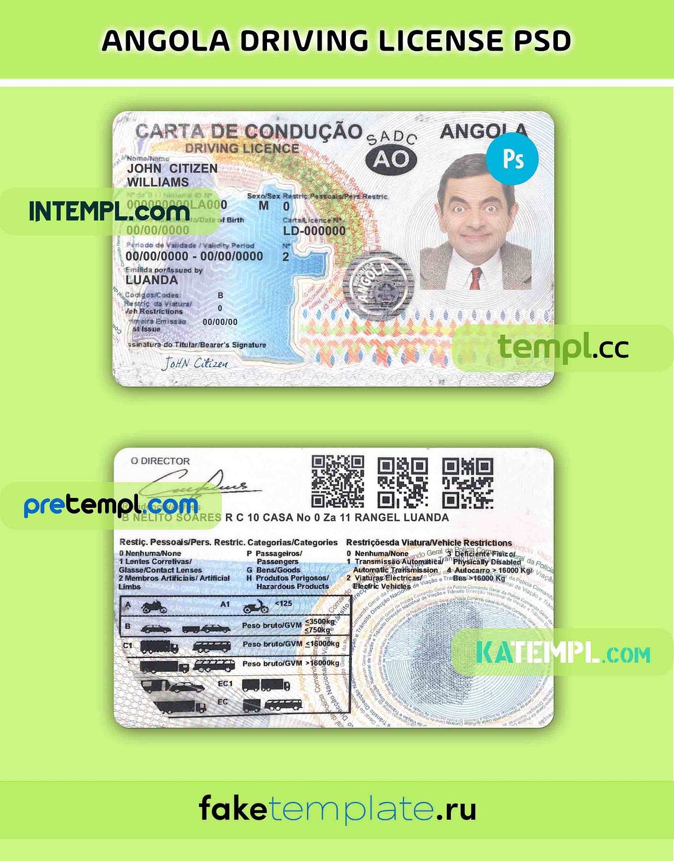 Angola driving license PSD download template | by Intempl driving ...