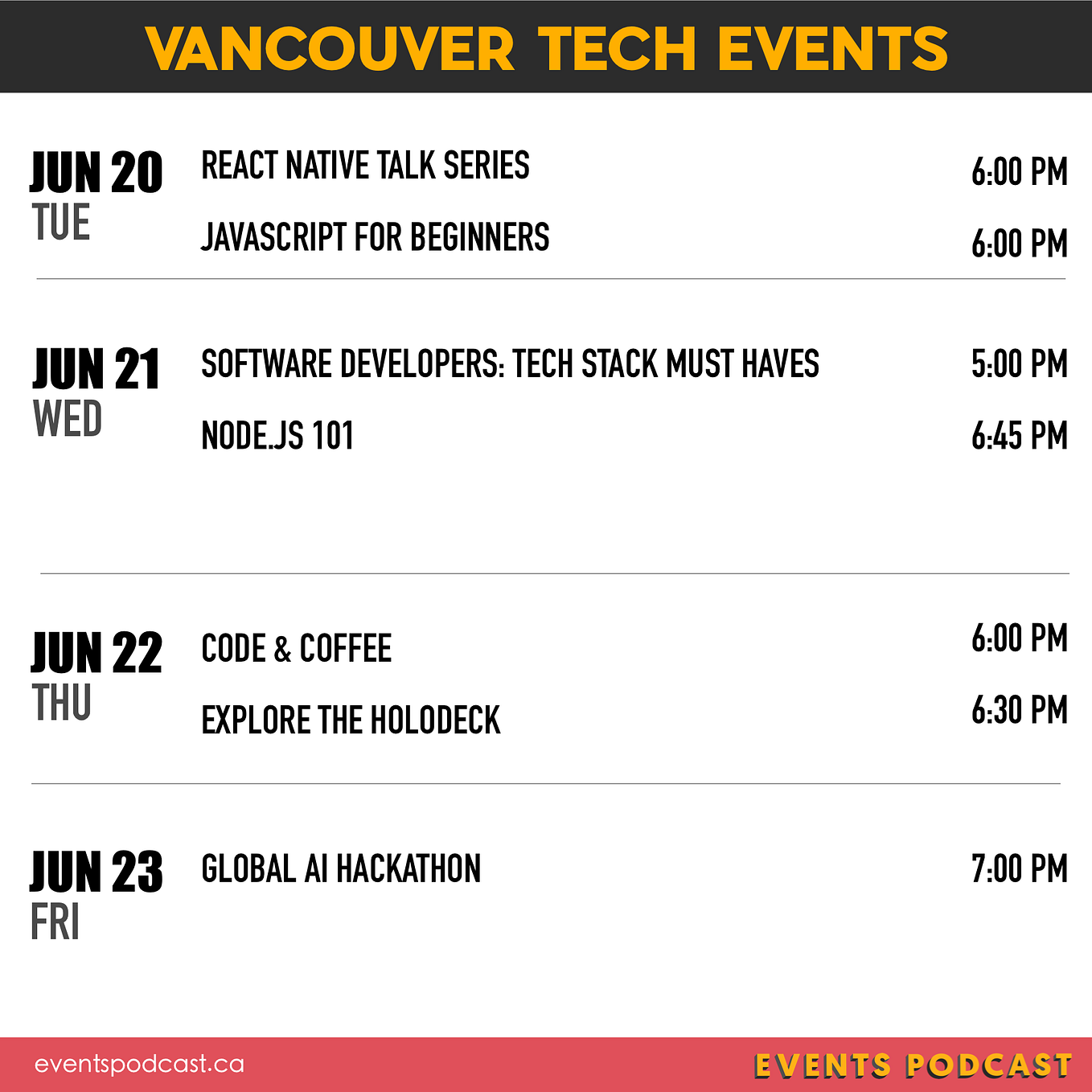 Schedule: Vancouver Tech Events July 10–14 | by Events Podcast | Medium