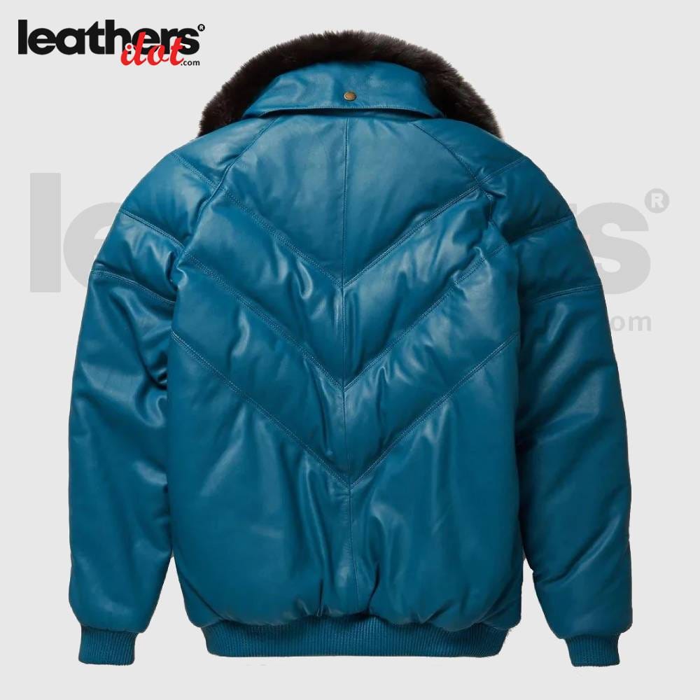 Red V-Bomber Leather Jacket For Men - DOTLEATHERS - Medium