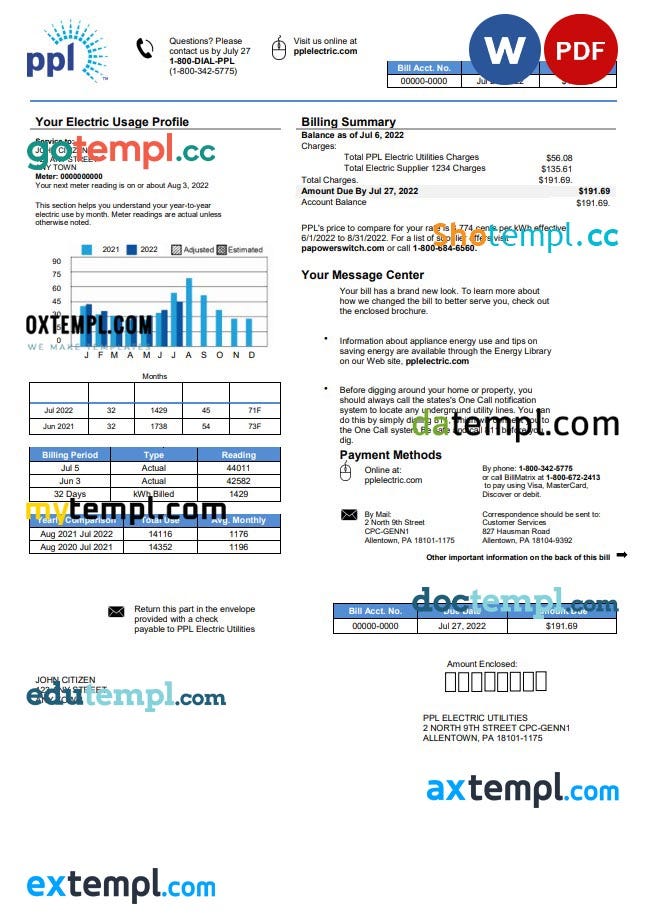USA Pennsylvania SCBWA water utility bill, PDF and Word download ...