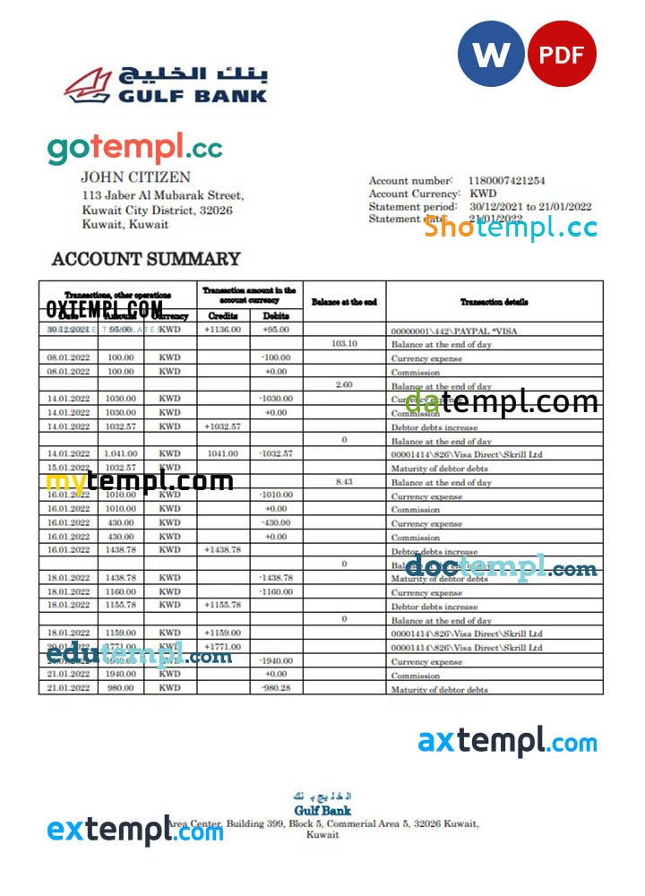 Kyrgyzstan Kirgizbank proof of address bank statement template in Word and PDF format | by ...
