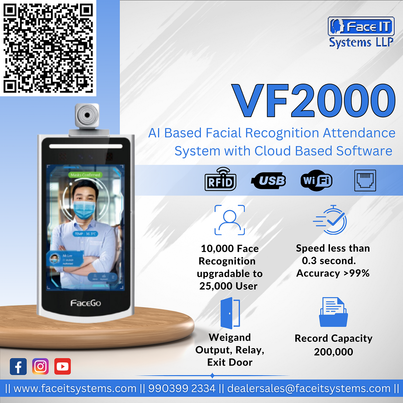 VF100X Face & Fingerprint Recognition Biometric Attendance System ...