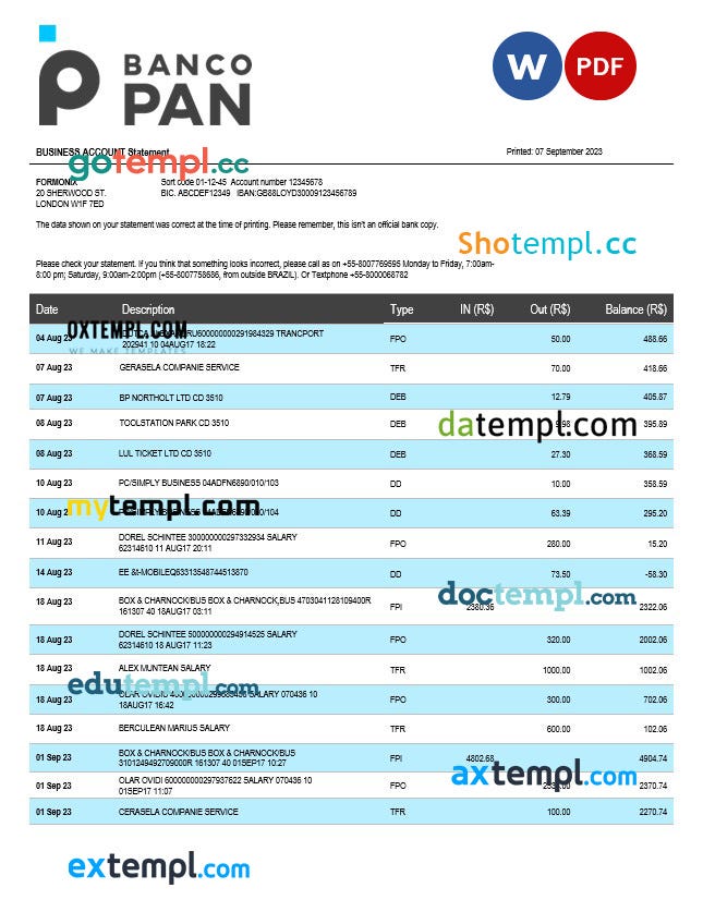Bancolombia Bank firm statement Word and PDF template download template ...