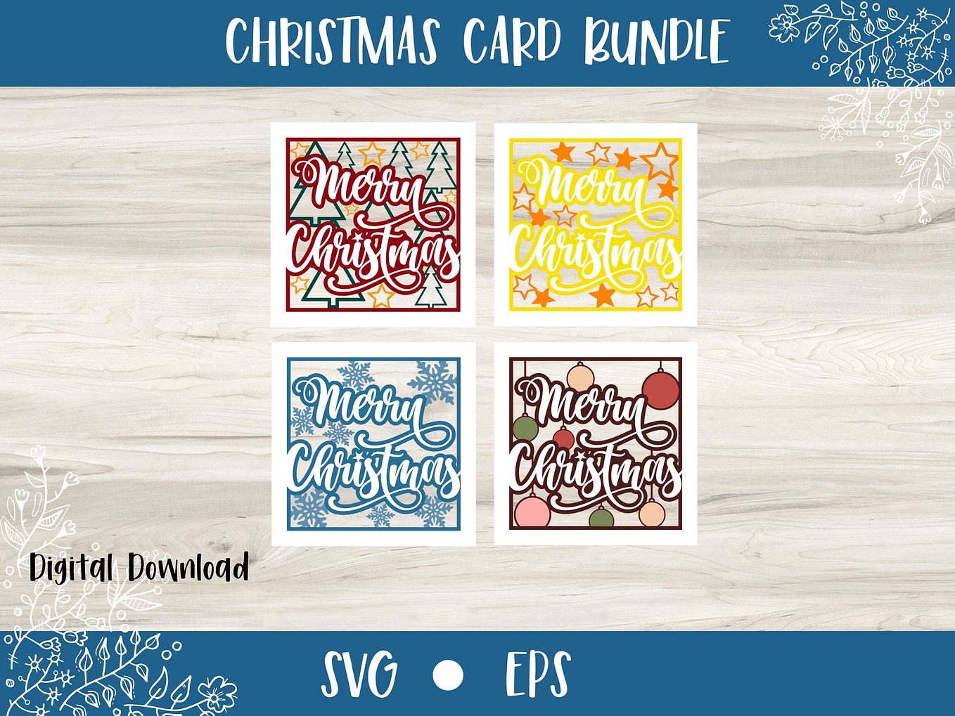 Set of 4 Christmas Cards, in French, Merry Christmas, in SVG file for ...