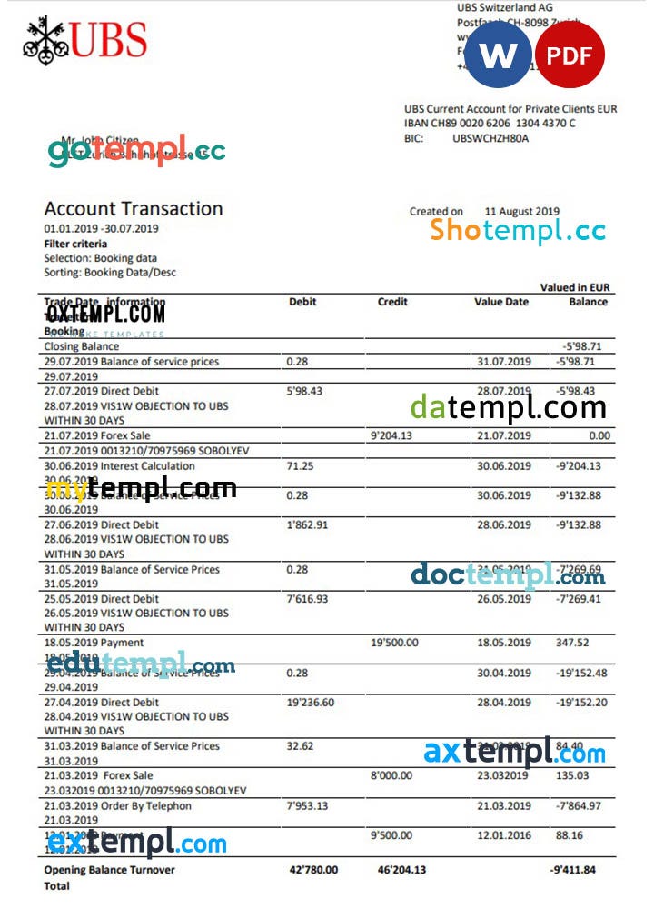 Thailand Bangkok Bank statement template in Word and PDF format, version 2 | by Doctempl | Medium