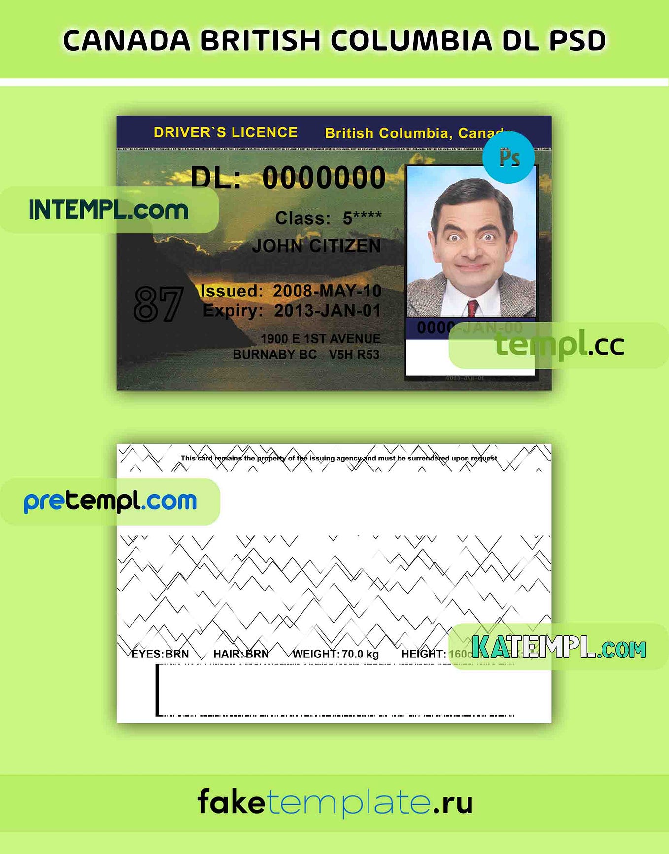 Canada Northwest Territories driving license PSD download template | by ...