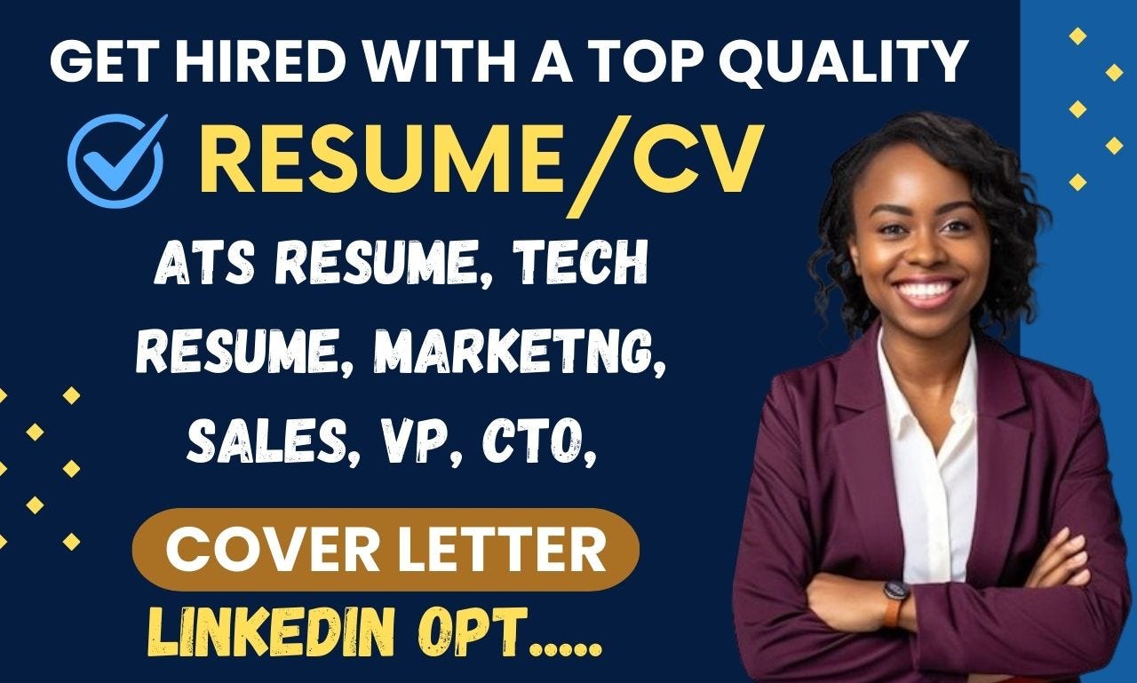 I will write tech resume, sales, marketing, vp, cto ats executive ...