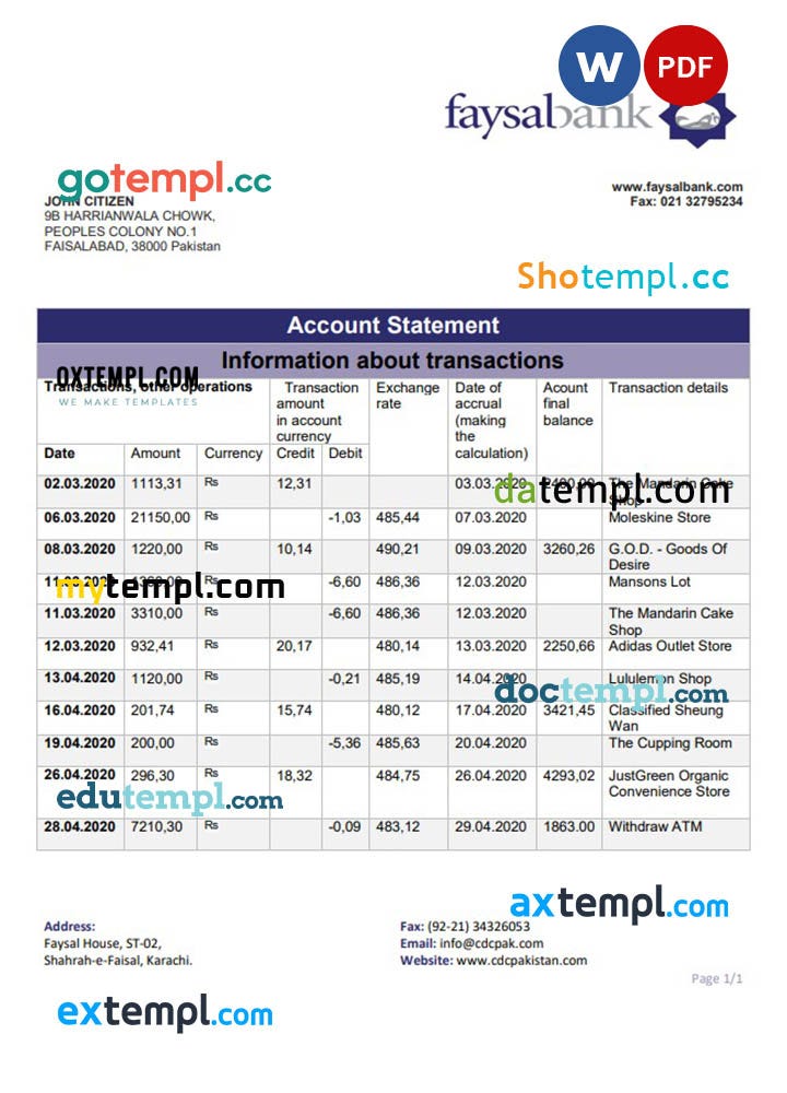 Nicaragua BAC Credomatic bank statement template in Word and PDF format | by Doctempl | Apr ...