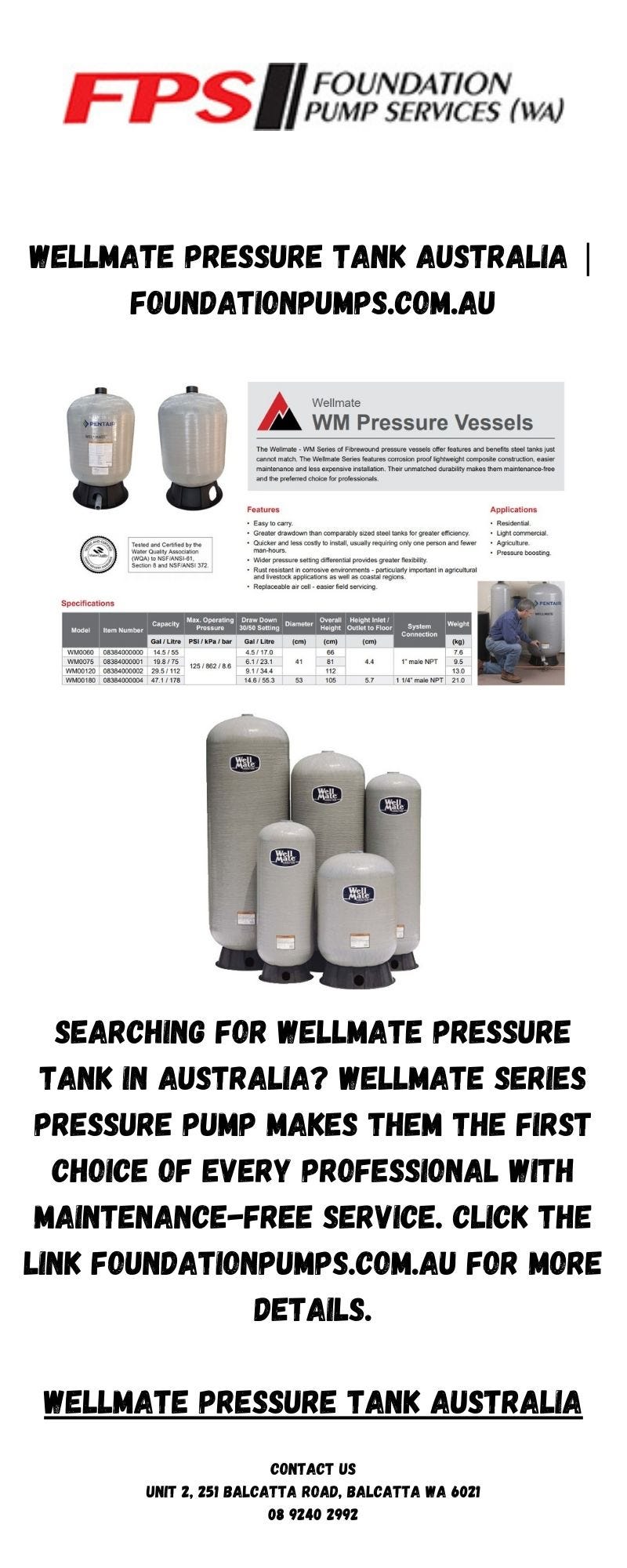 Shop Wellmate Fibrewound Pressure Tank | Foundationpumps.com.au ...