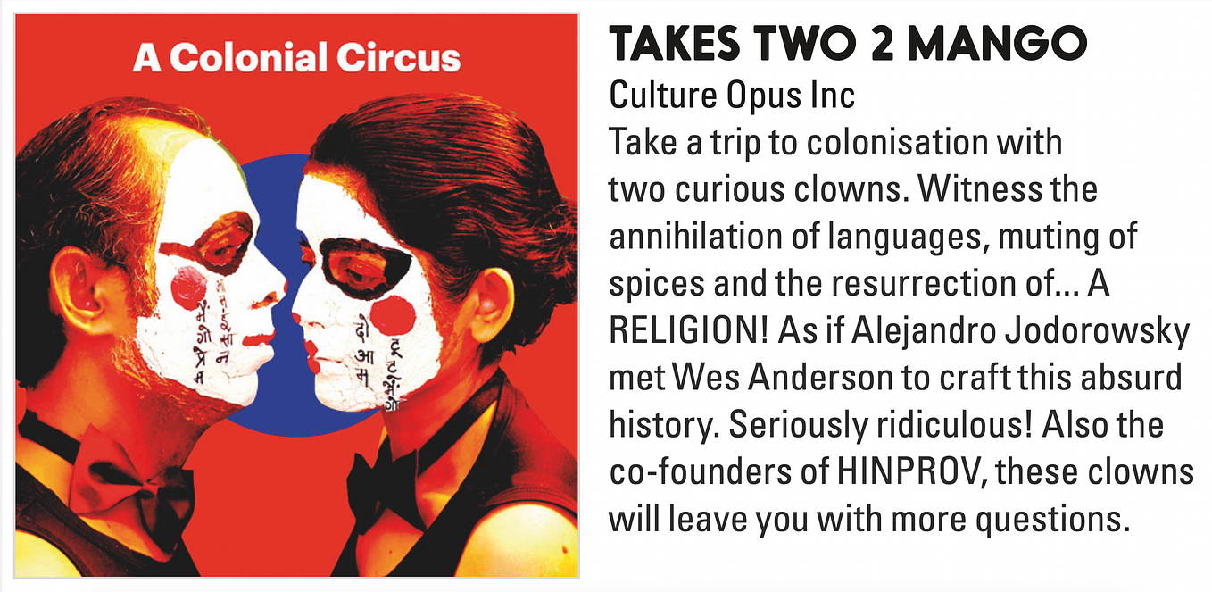 Colonial Circus a fringe Bouffon show- two 2 mango talk about the ...